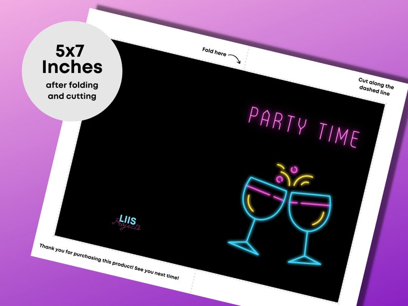 Printable Card | Funny Party Card | Party Time Card | Neon Colours ...