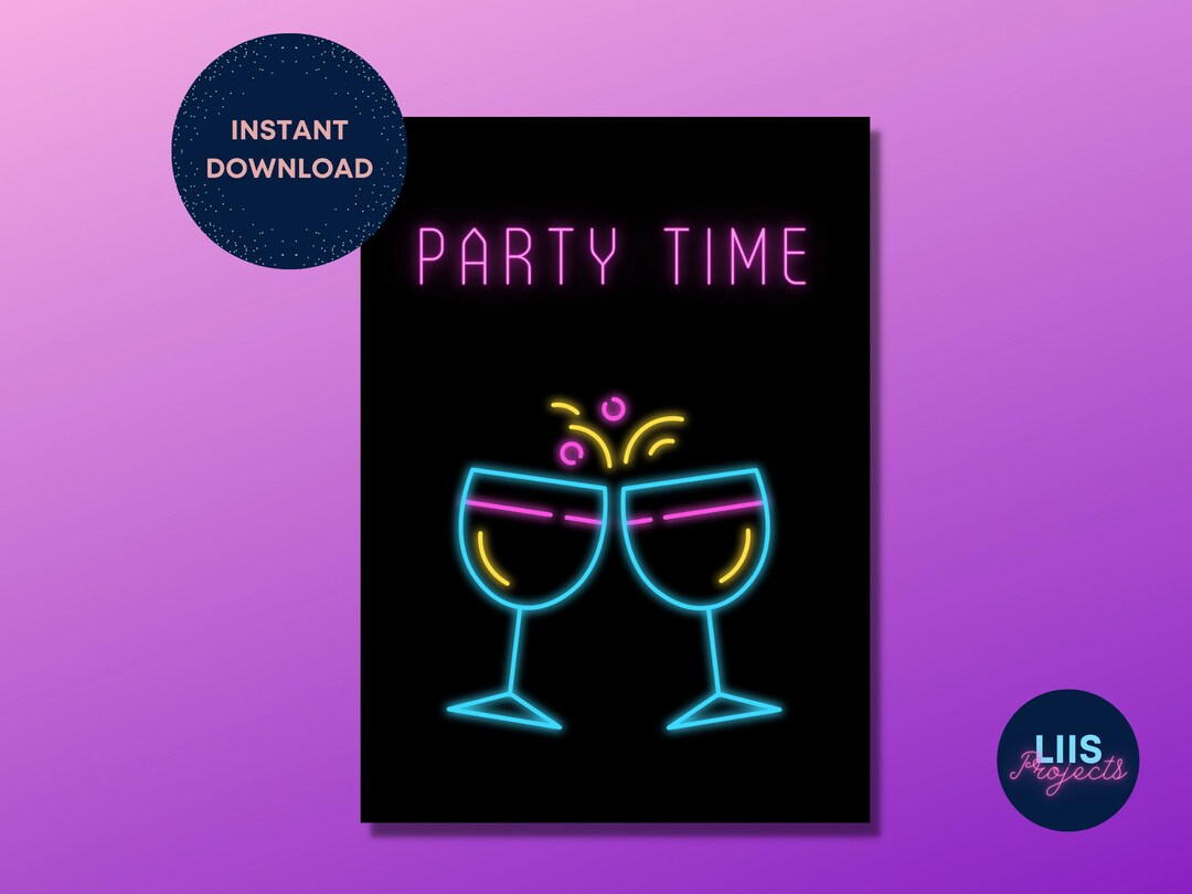 Printable Card | Funny Party Card | Party Time Card | Neon Colours ...