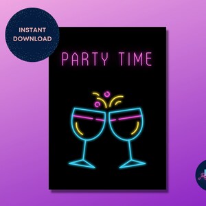 Printable Card | Funny Party Card | Party Time Card | Neon Colours ...