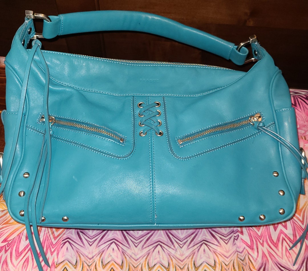 Prague Leather Turquoise Zipper Braided Front and Handle Hobo Bag - Etsy