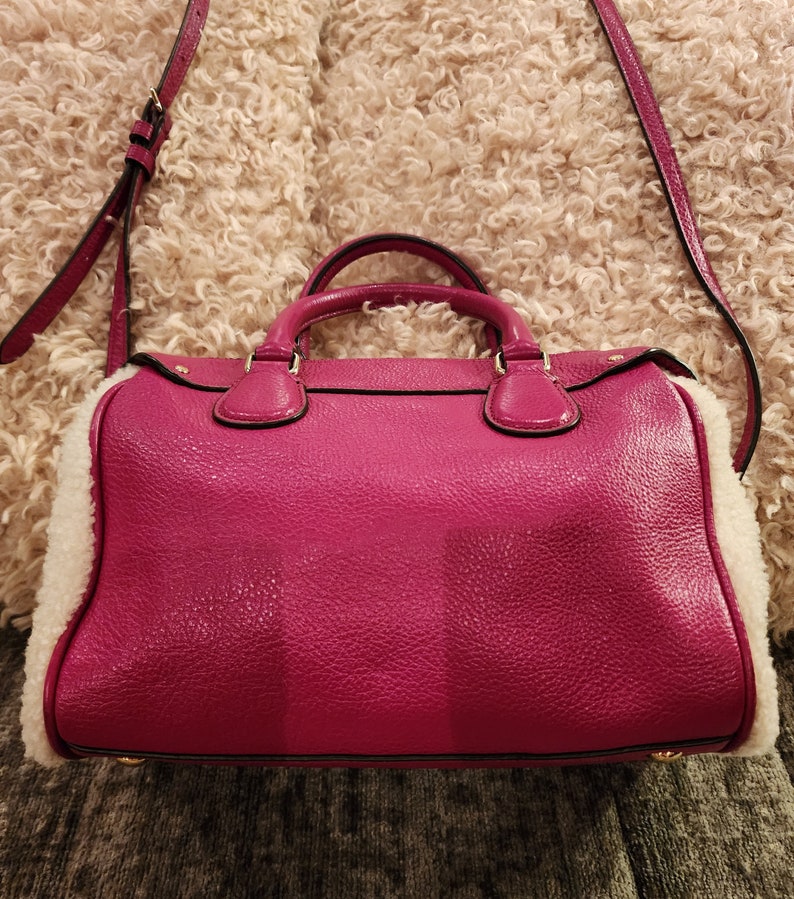 Coach Pink Mini Satchel in Shearling and Leather Handheld and Crossbody ...