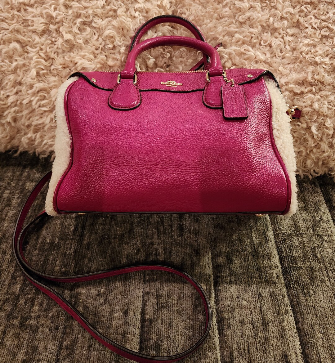 Coach Pink Mini Satchel in Shearling and Leather Handheld and Crossbody ...