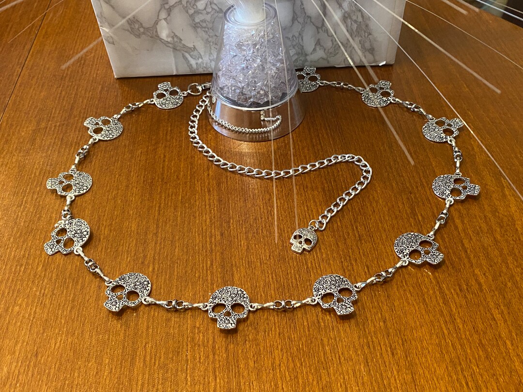 Skulls Chain Belt: Gothic Silver Metal Fashion Belt - Etsy