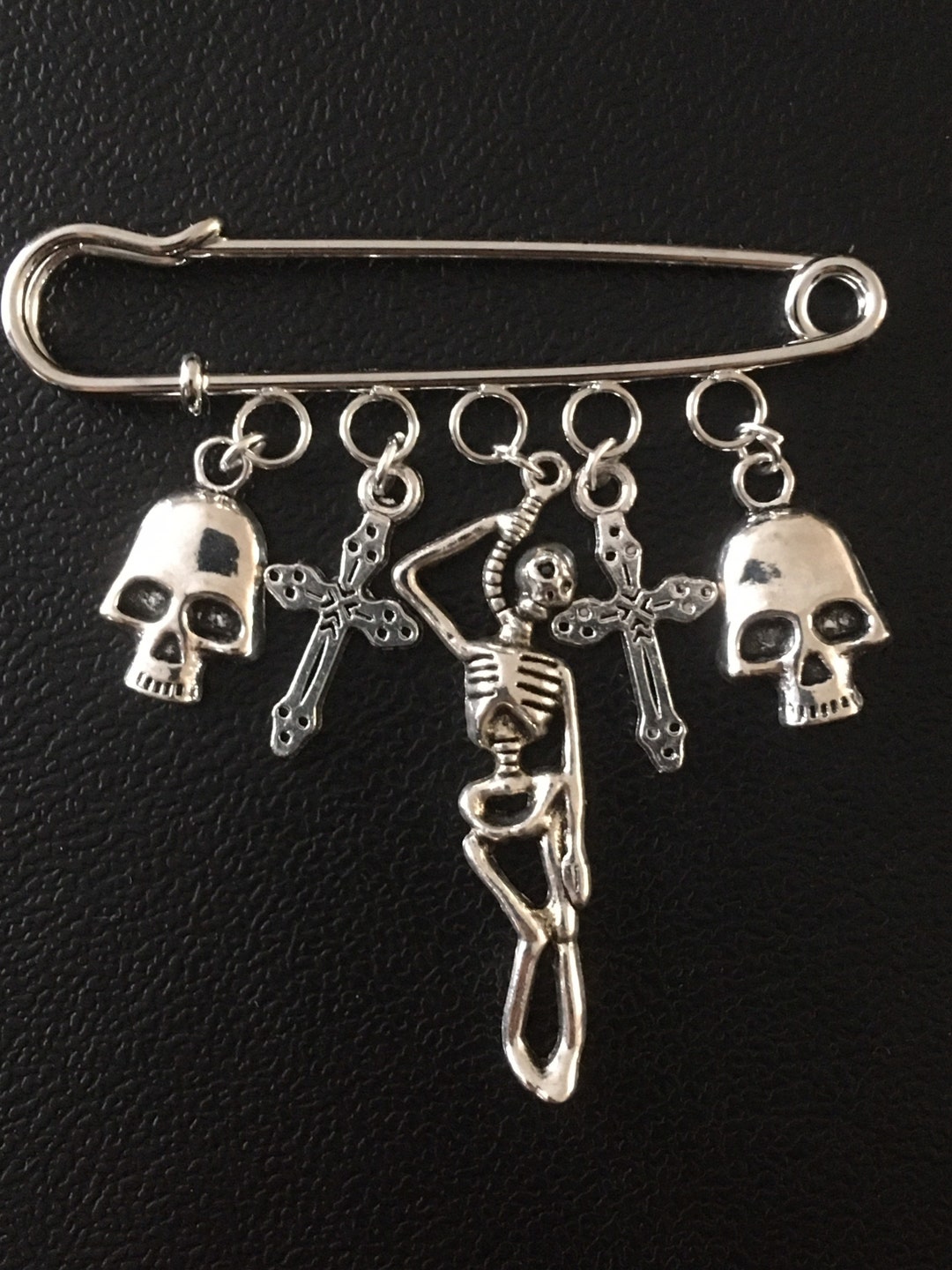 Gothic Safety Pin Brooch: Skeleton, Crosses & Skulls - Punk Emo Style ...