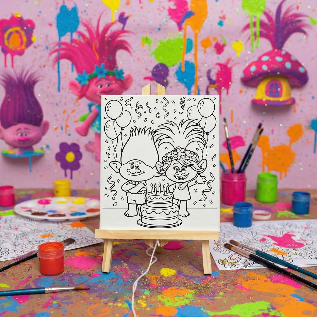 Trolls Birthday Paint Party Kit: Pre-drawn Canvas, Party Favors - Etsy
