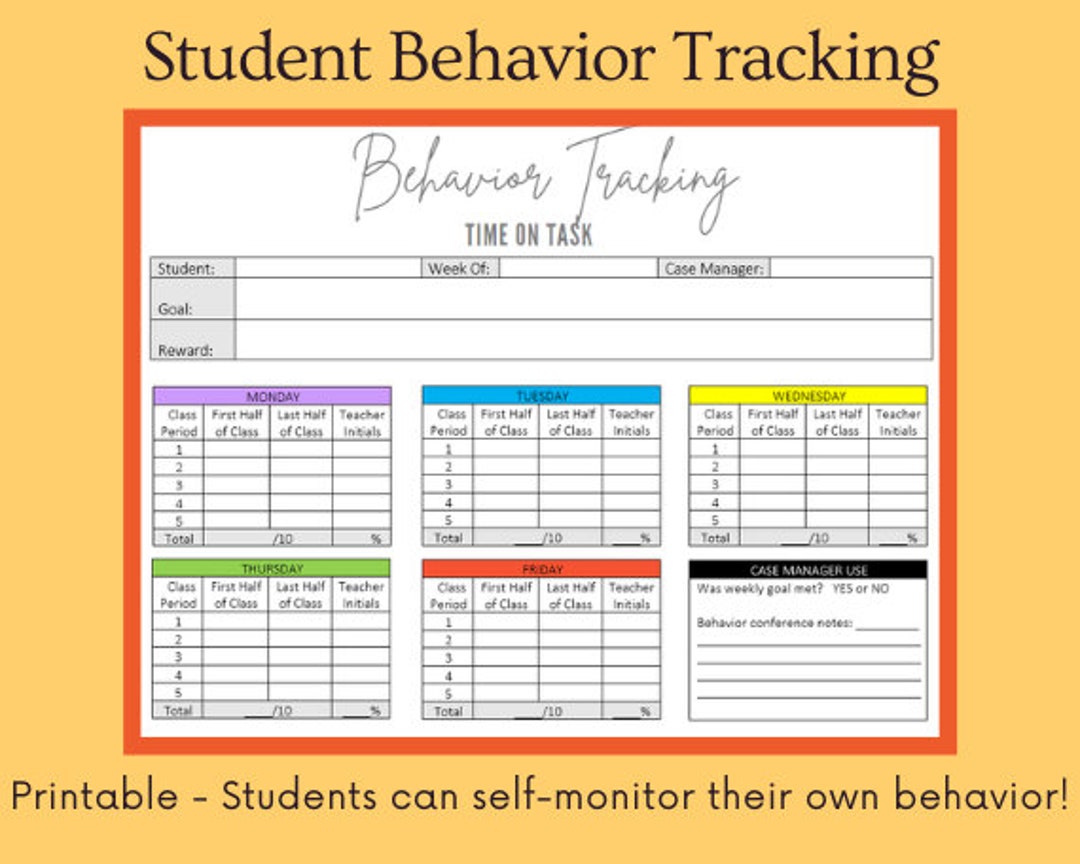 Back to School Student Behavior Tracker Time on Task - Etsy