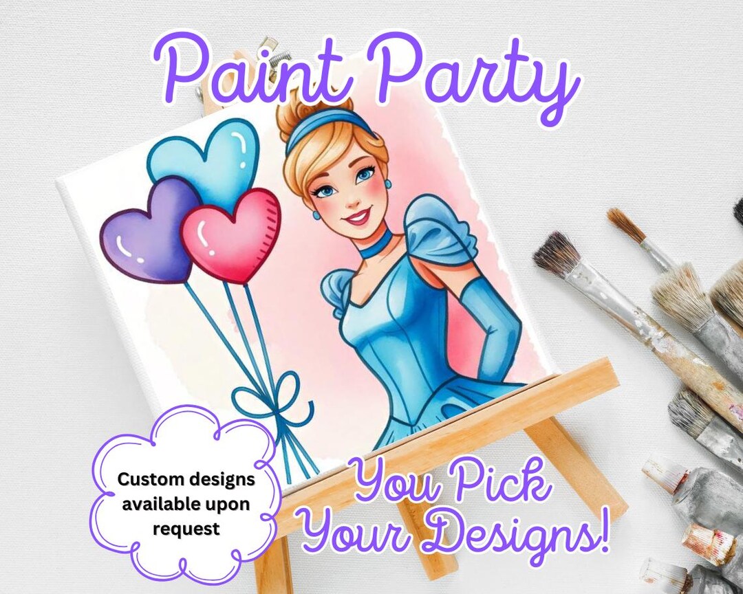 Cinderella Birthday Paint Party | Party Favors | Pre-drawn Canvases - Etsy