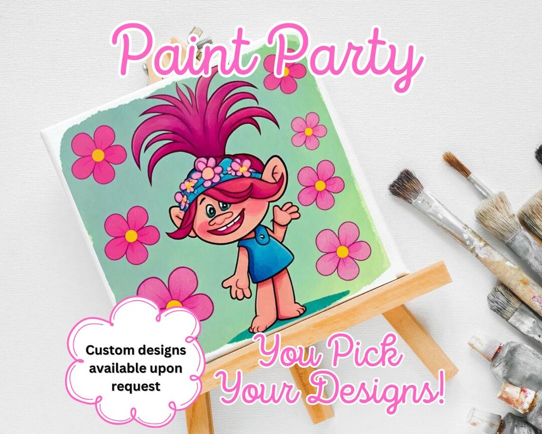 Trolls Birthday Paint Party Kit: Pre-drawn Canvas, Party Favors - Etsy