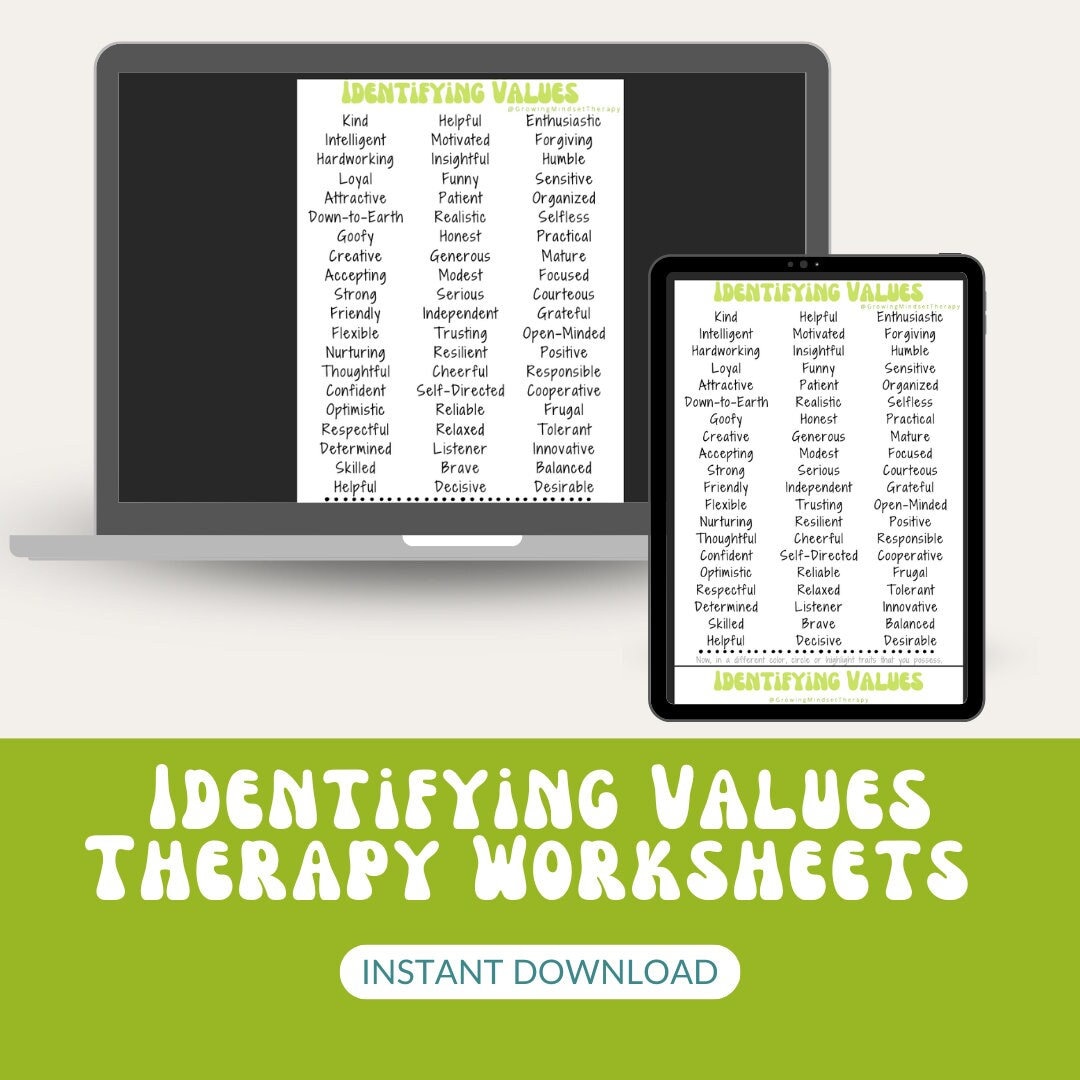 Identifying Values Therapy Worksheet - Etsy
