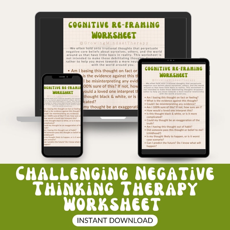 Cognitive Reframing Therapy Worksheet - Etsy