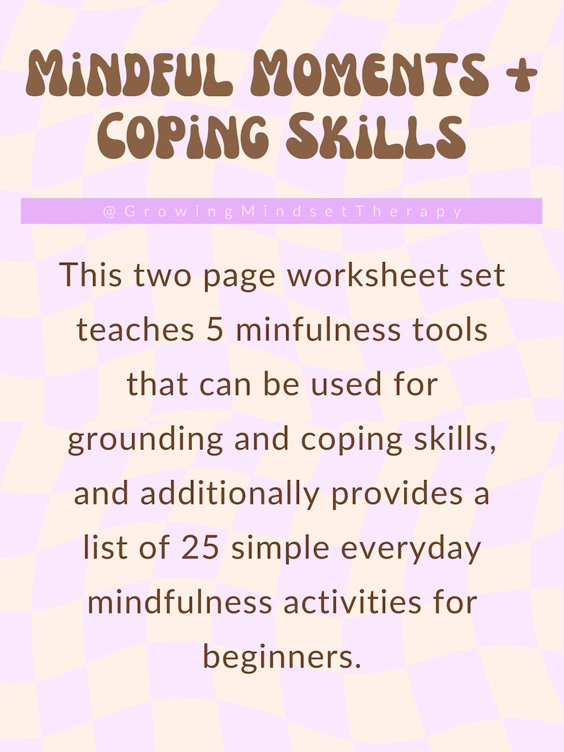 Mindful Moments and Coping Skills Therapy Worksheet - Etsy