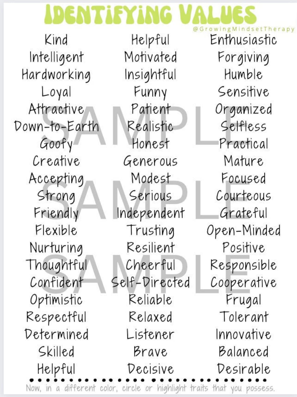 Identifying Values Therapy Worksheet - Etsy