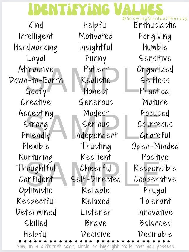 Identifying Values Therapy Worksheet - Etsy
