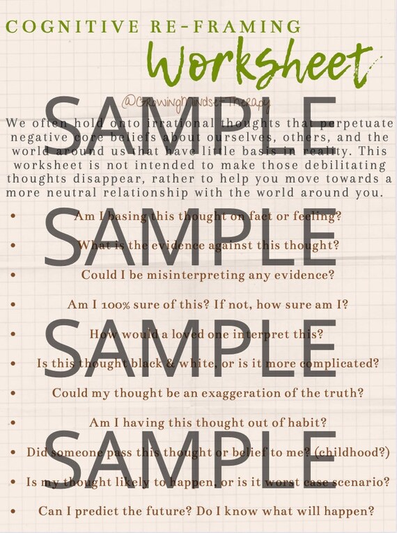 Cognitive Reframing Therapy Worksheet - Etsy