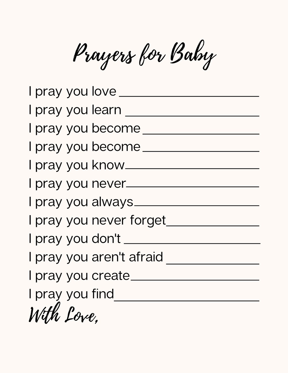 Prayers for Baby Cards, Prayers for Baby, Baby Advice Printable Instant ...