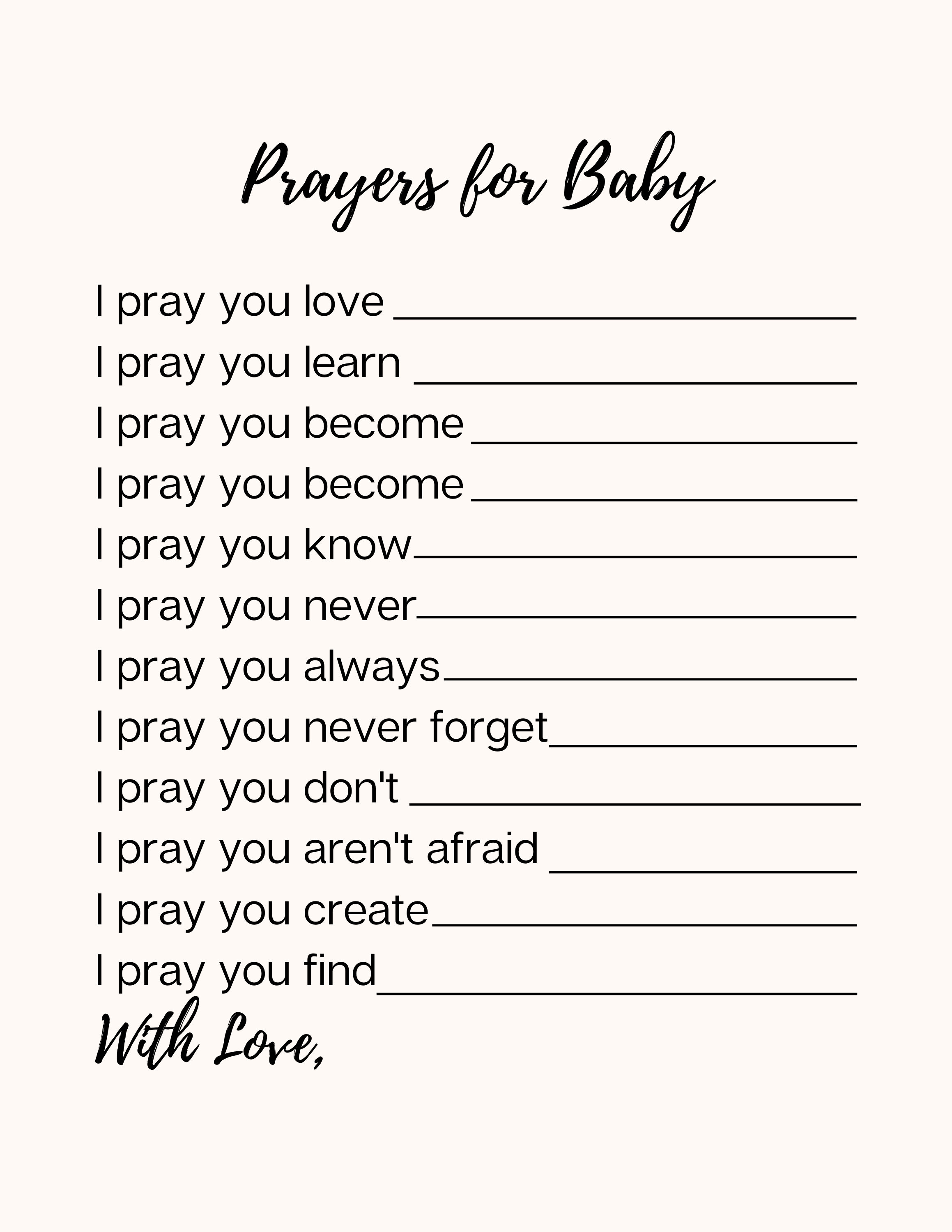 Prayers for Baby Cards, Prayers for Baby, Baby Advice Printable Instant ...