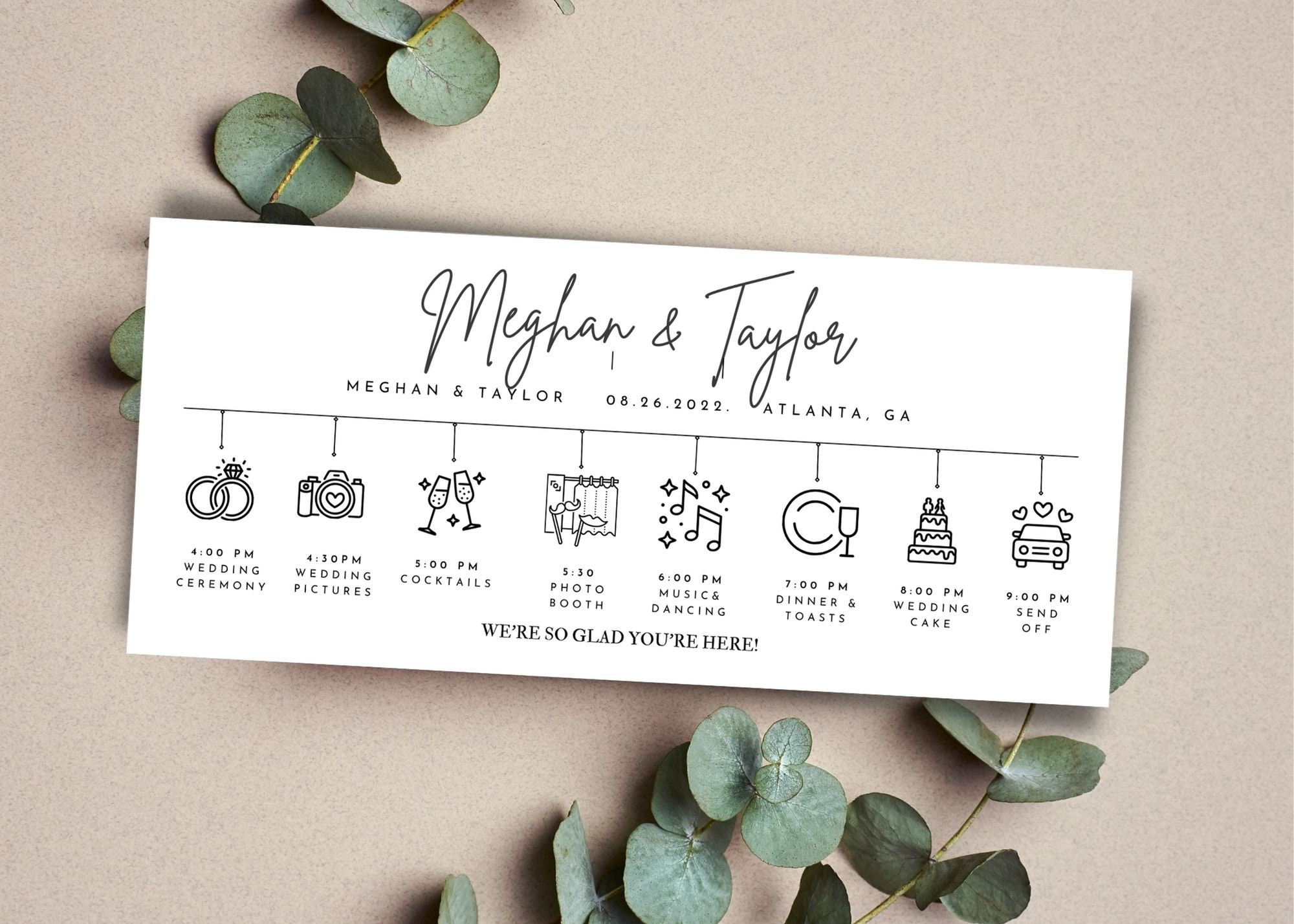 Simple Wedding Weekend Event Timeline Template Wedding Day Icon ...