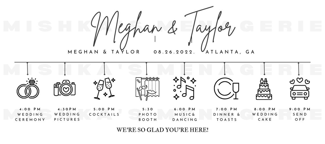 Simple Wedding Weekend Event Timeline Template Wedding Day Icon ...