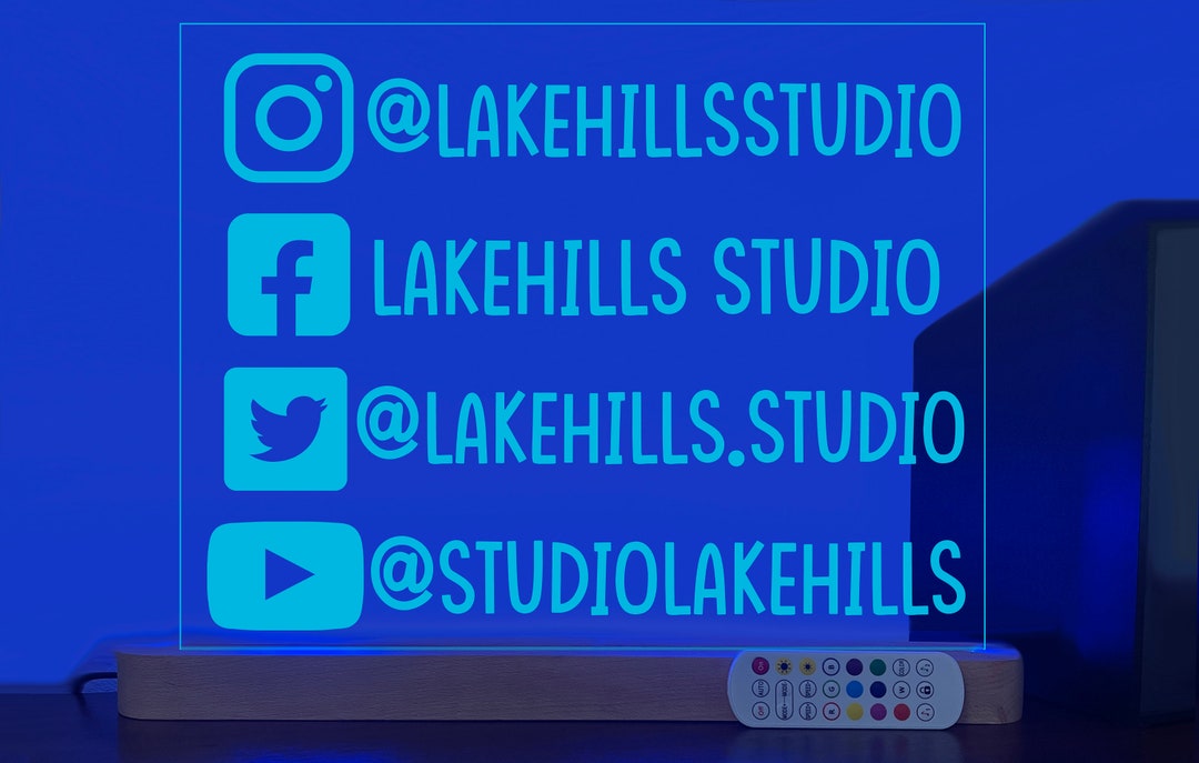 Social Media LED Sign to Show off All Your Accounts Large Wood Base ...