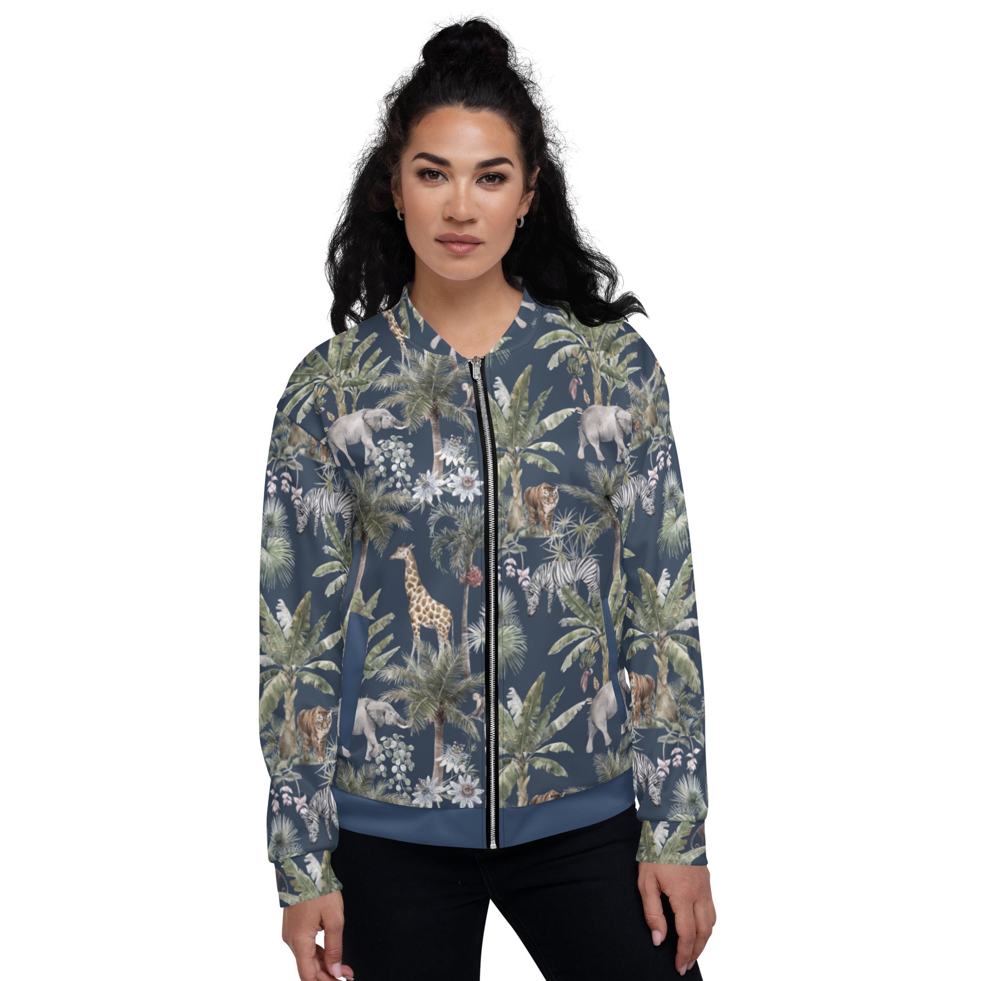 Wild Animals Elephant Giraffe Tiger Mens Bomber Jacket sold by ...