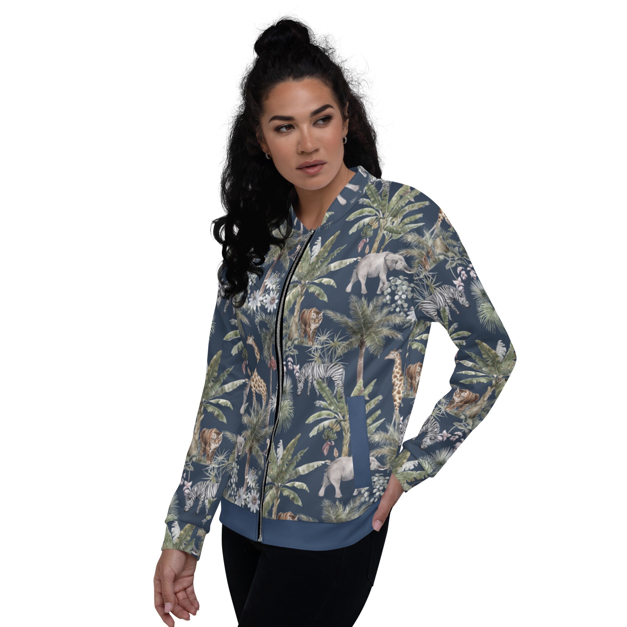 Wild Animals Elephant Giraffe Tiger Mens Bomber Jacket sold by ...