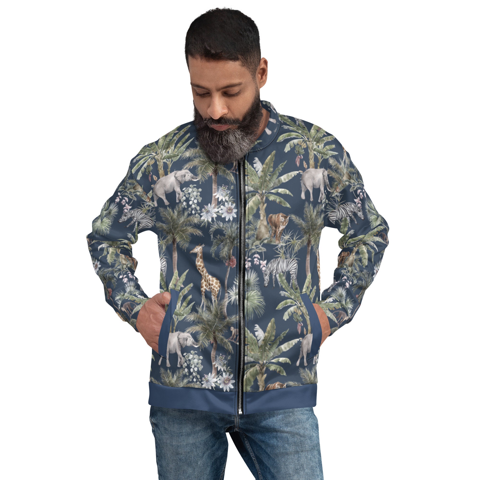 Wild Animals Elephant Giraffe Tiger Mens Bomber Jacket sold by ...