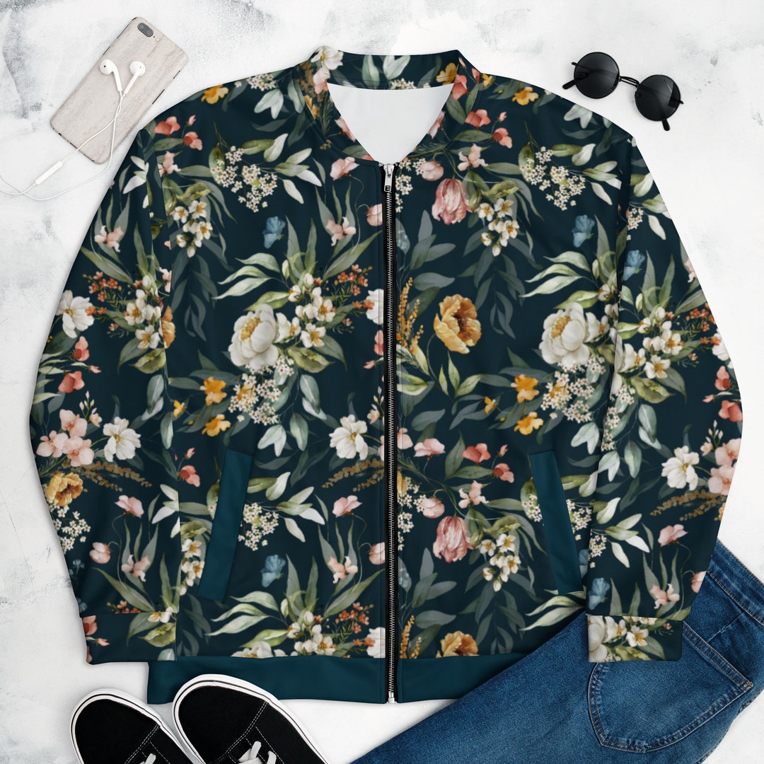 Boho Flowers Bomber Jacket Floral Aesthetic Bomber Jacket - Etsy
