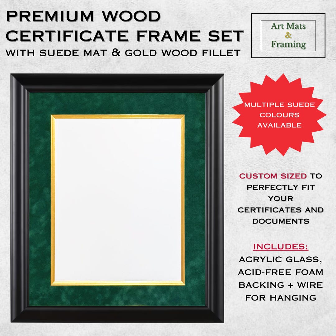 Black Reverse Top Deluxe Certificate Frame With Suede Mat + Gold Wood ...