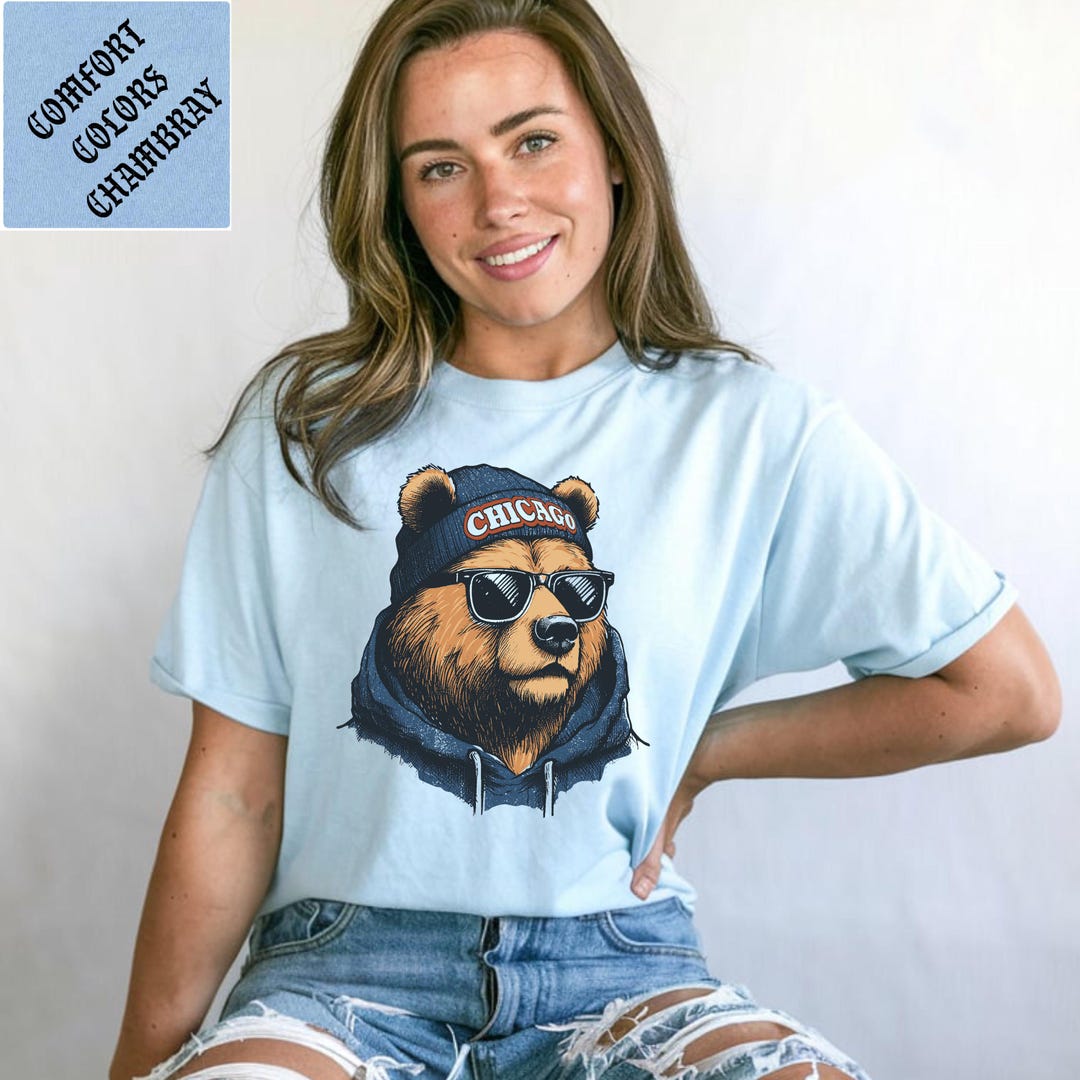 Chicago Football Shirt, Comfort Colors Mascot Bear With Beanie Tee ...