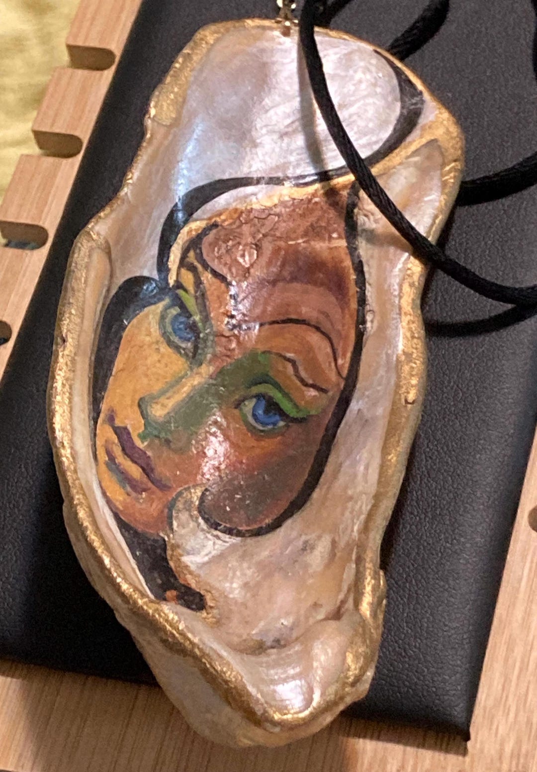 Signed Hand-painted Oyster Shell Pendant – Abstract Face Art Necklace ...