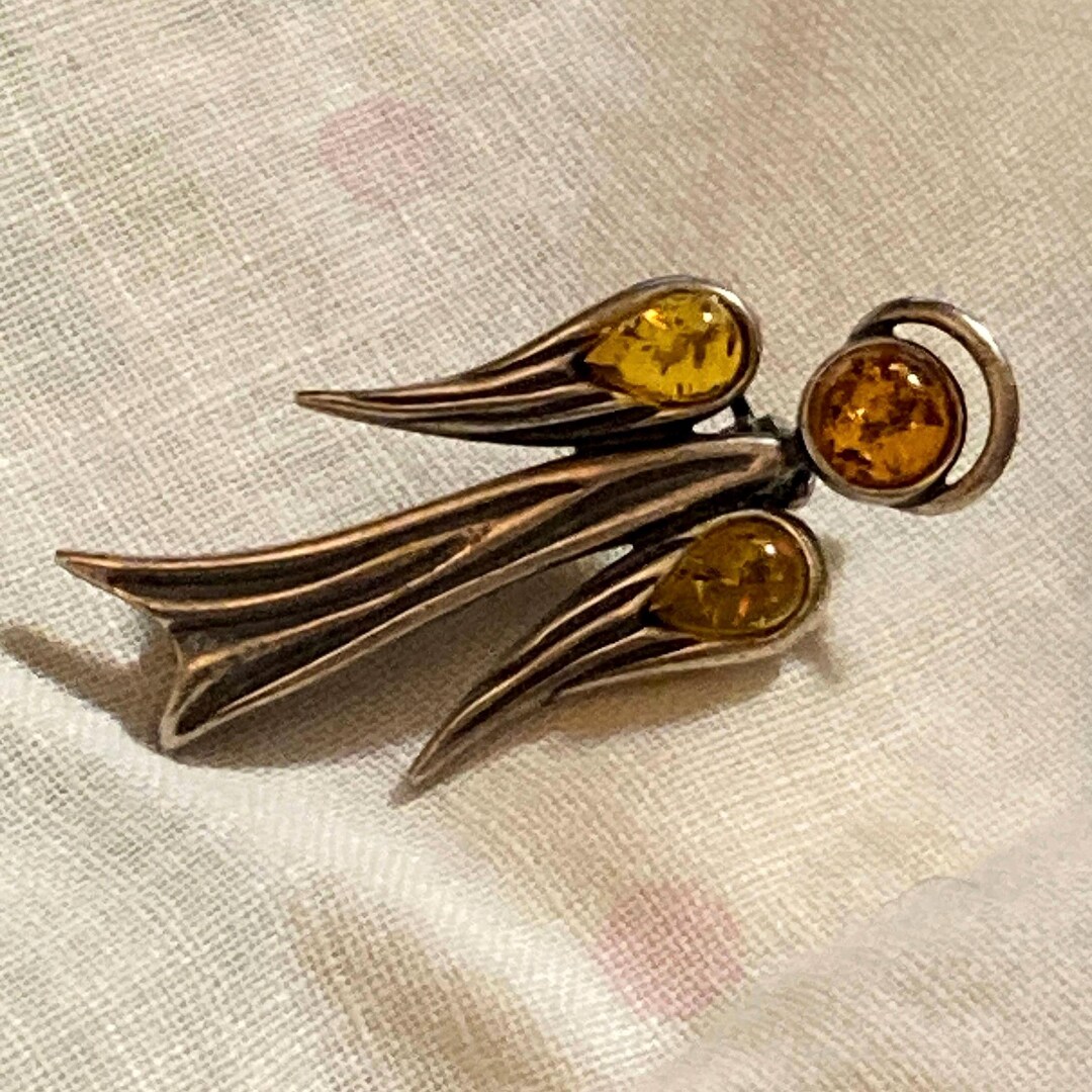 Vintage Sterling Silver Angel Brooch & Pendant With Orange Faux Stones ...