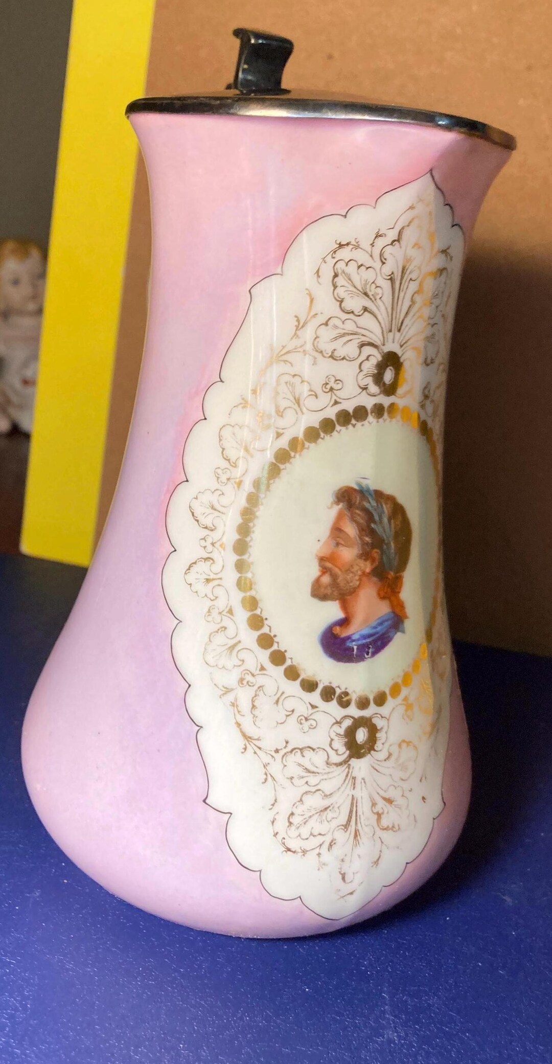 Antique Porcelain Syrup Pitcher With Lid, 1800s. Lavender With Portrait ...