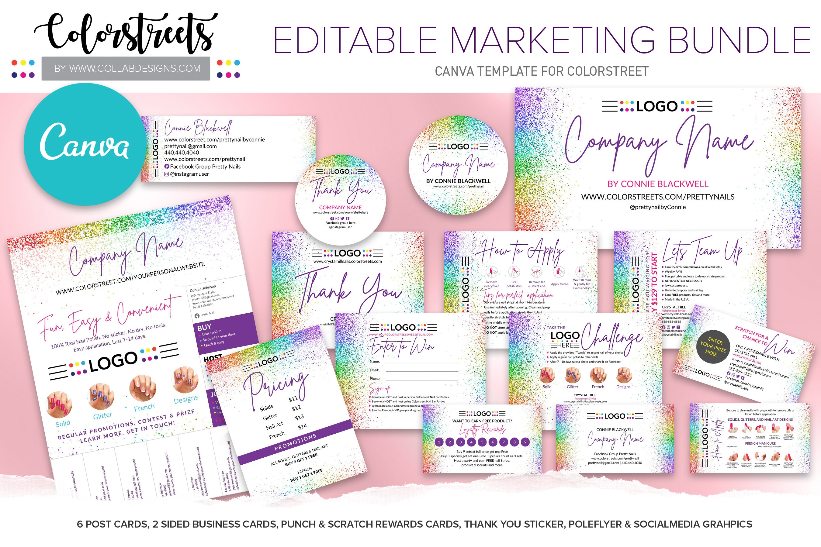 Colorstreet, Marketing Bundle, Editable, Canva, Business Card, Scratch ...
