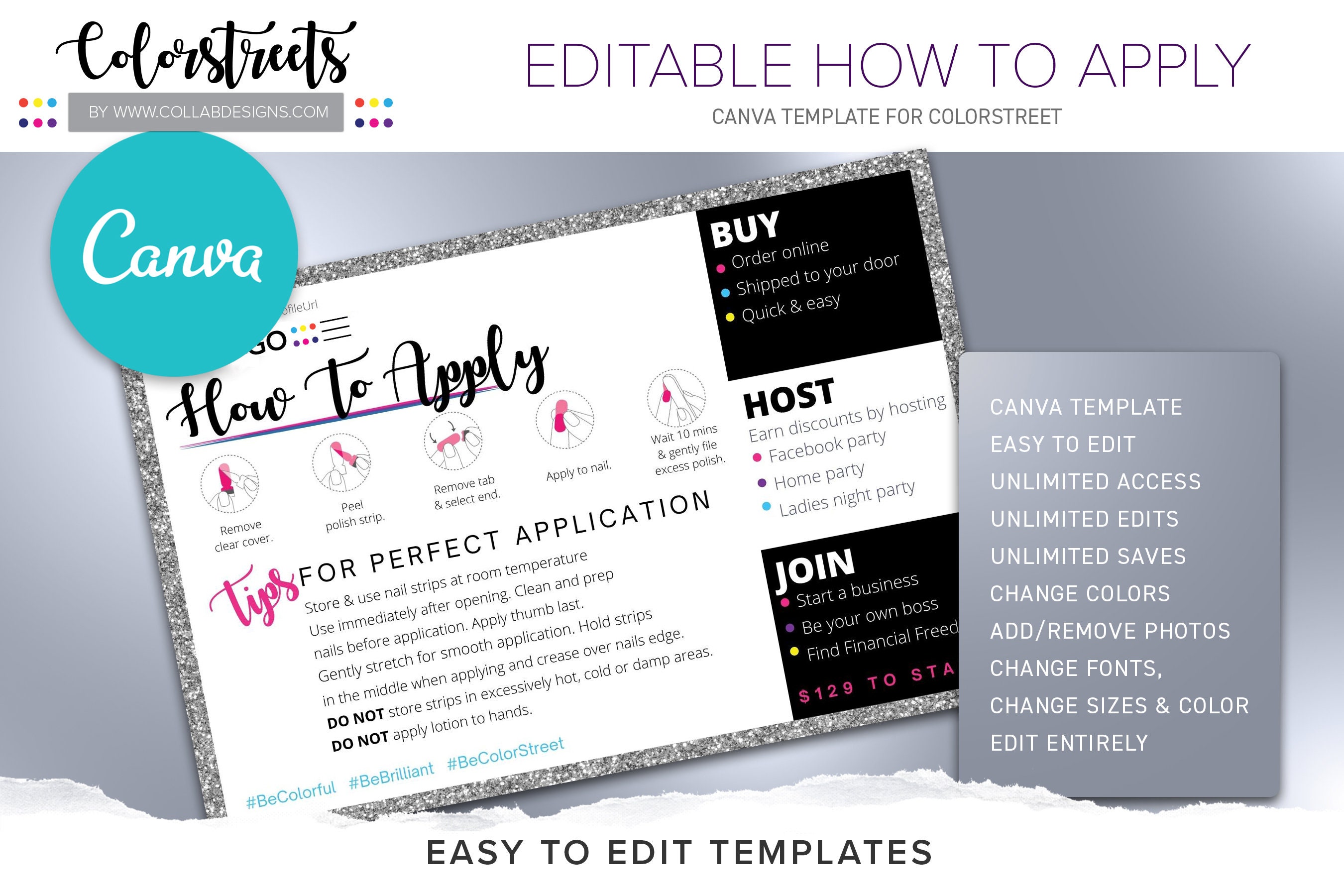 Colorstreet How to Apply Postcards, Editable, Template, How to Apply ...