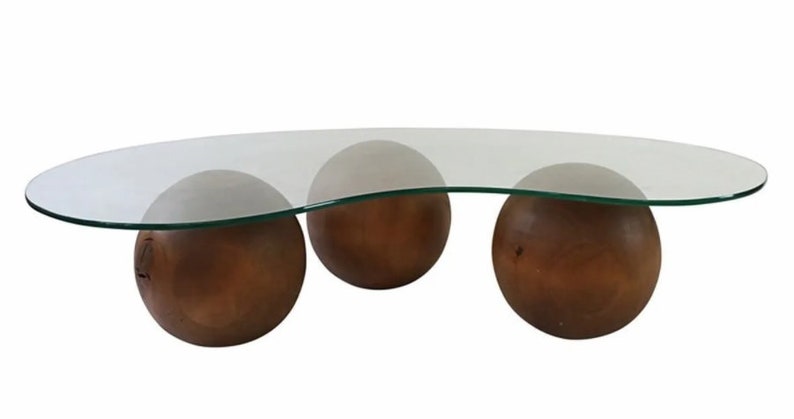 Glass Coffee Table, Solid Wood Ball Feet, Wood Ball, Marble Coffee ...