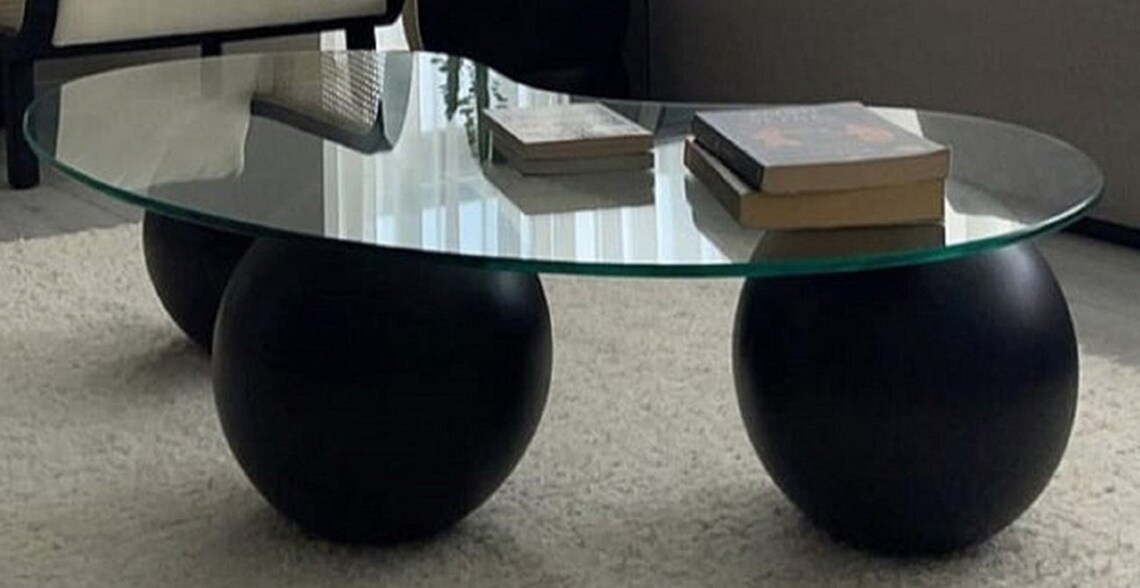 Glass Coffee Table, Solid Wood Ball Feet, Wood Ball, Marble Coffee ...