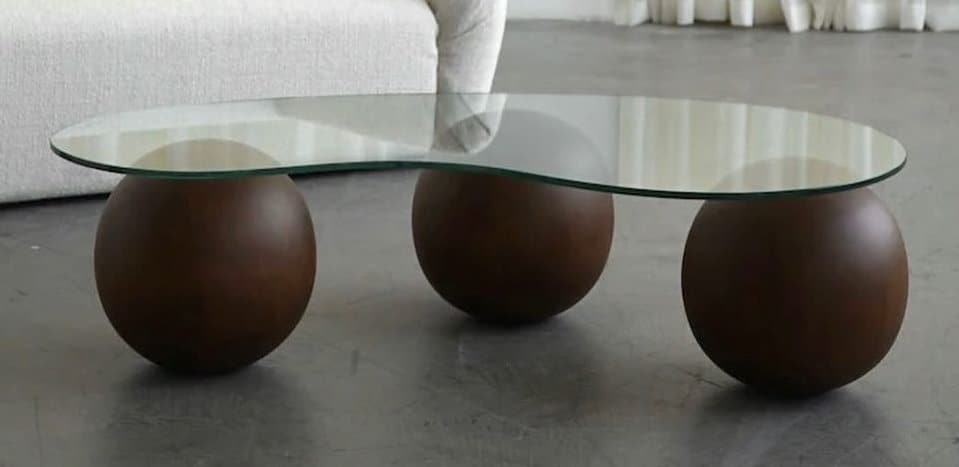 Glass Coffee Table, Solid Wood Ball Feet, Wood Ball, Marble Coffee ...