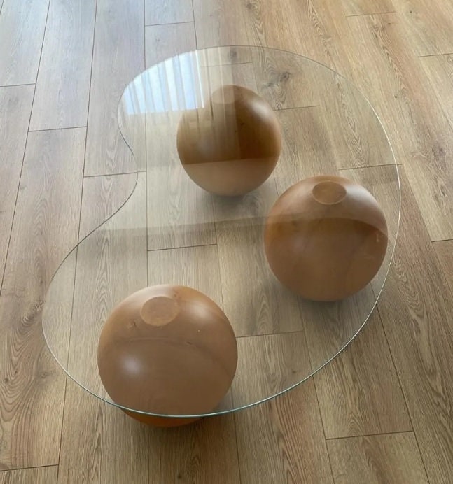 Glass Coffee Table, Solid Wood Ball Feet, Wood Ball, Marble Coffee ...