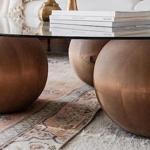 Glass Coffee Table, Solid Wood Ball Feet, Wood Ball, Marble Coffee ...