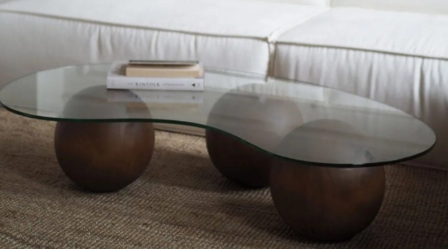 Glass Coffee Table, Solid Wood Ball Feet, Wood Ball, Marble Coffee ...