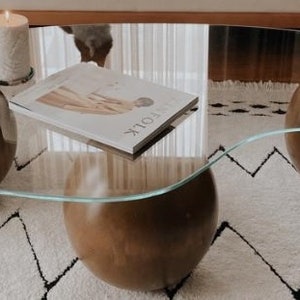 Glass Coffee Table, Solid Wood Ball Feet, Wood Ball, Marble Coffee ...