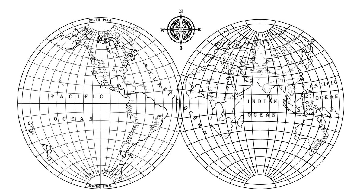 Weltkarte mit Breitengrad Länge für Home Decor svg pdf für | Etsy
