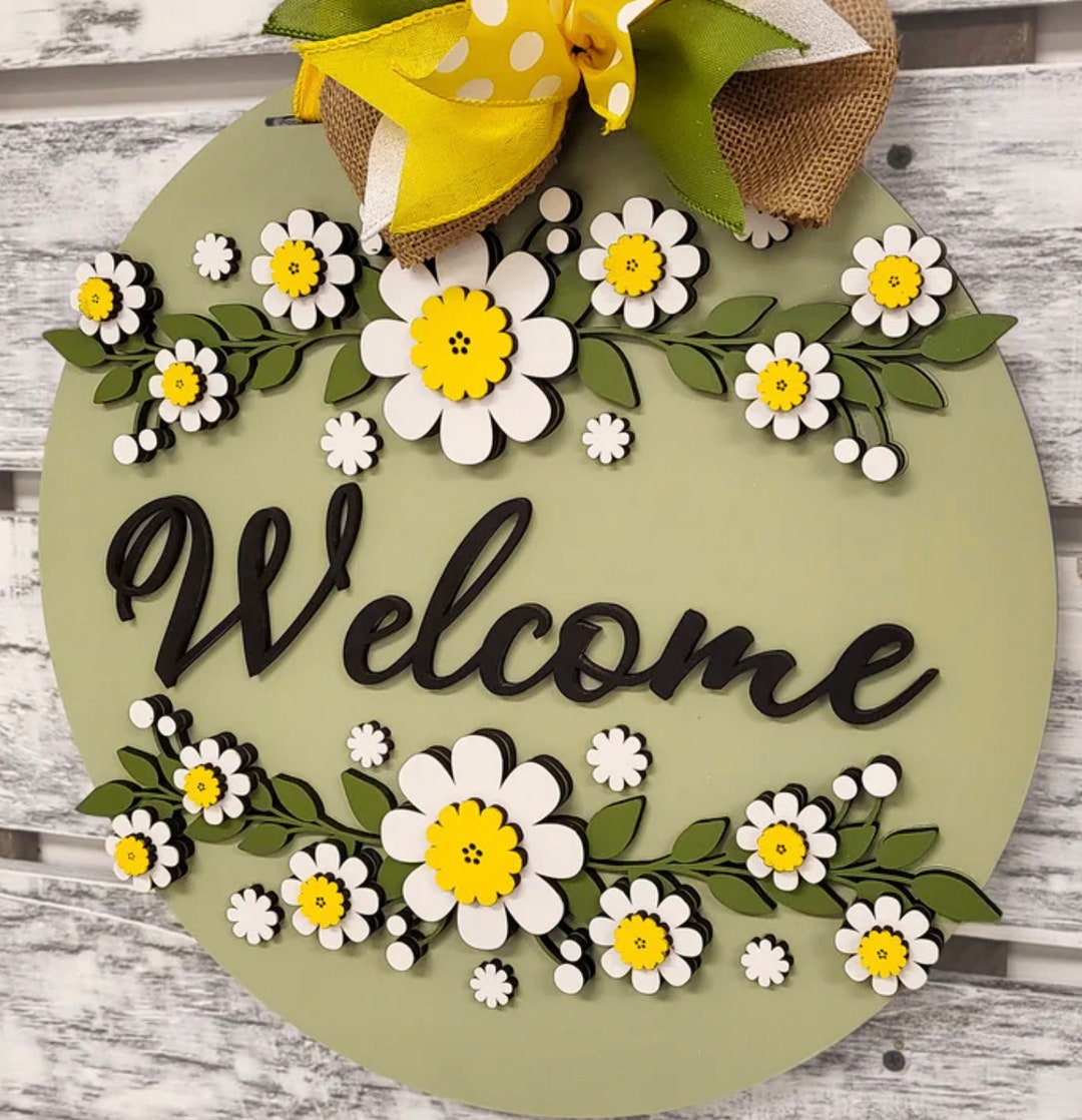 Welcome Door Sign With Ribbon for Hanging - Etsy