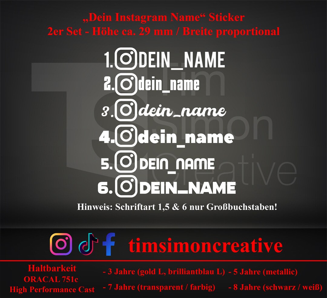 Set of 2 Instagram Name Stickers, Approx. 29 Mm High - Custom Requests ...