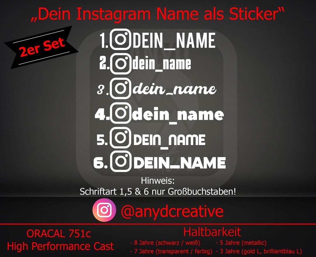 Set of 2 Instagram Name Stickers, Approx. 29 Mm High - Custom Requests ...