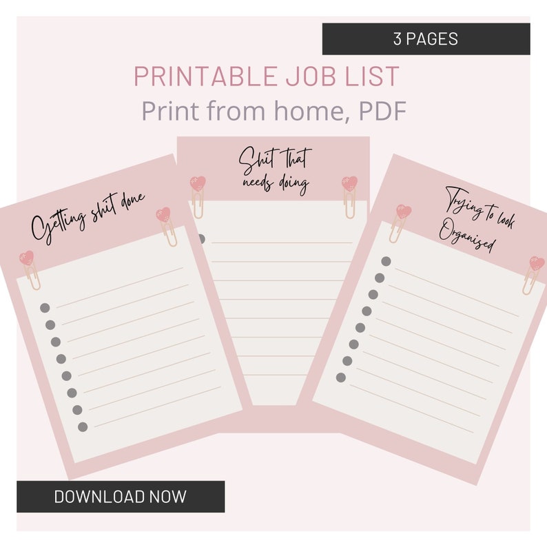 Planner, Printable to Do List, Funny Job List, to Do. Getting Shit Done ...