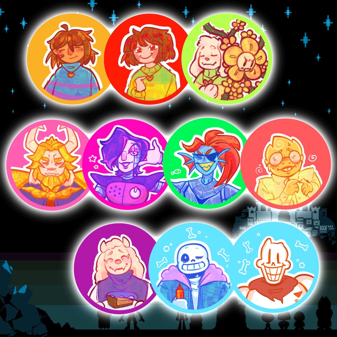 UNDERTALE PINBACK BUTTONS - (sans, Papyrus, Frisk, Chara, Asriel/flowey ...