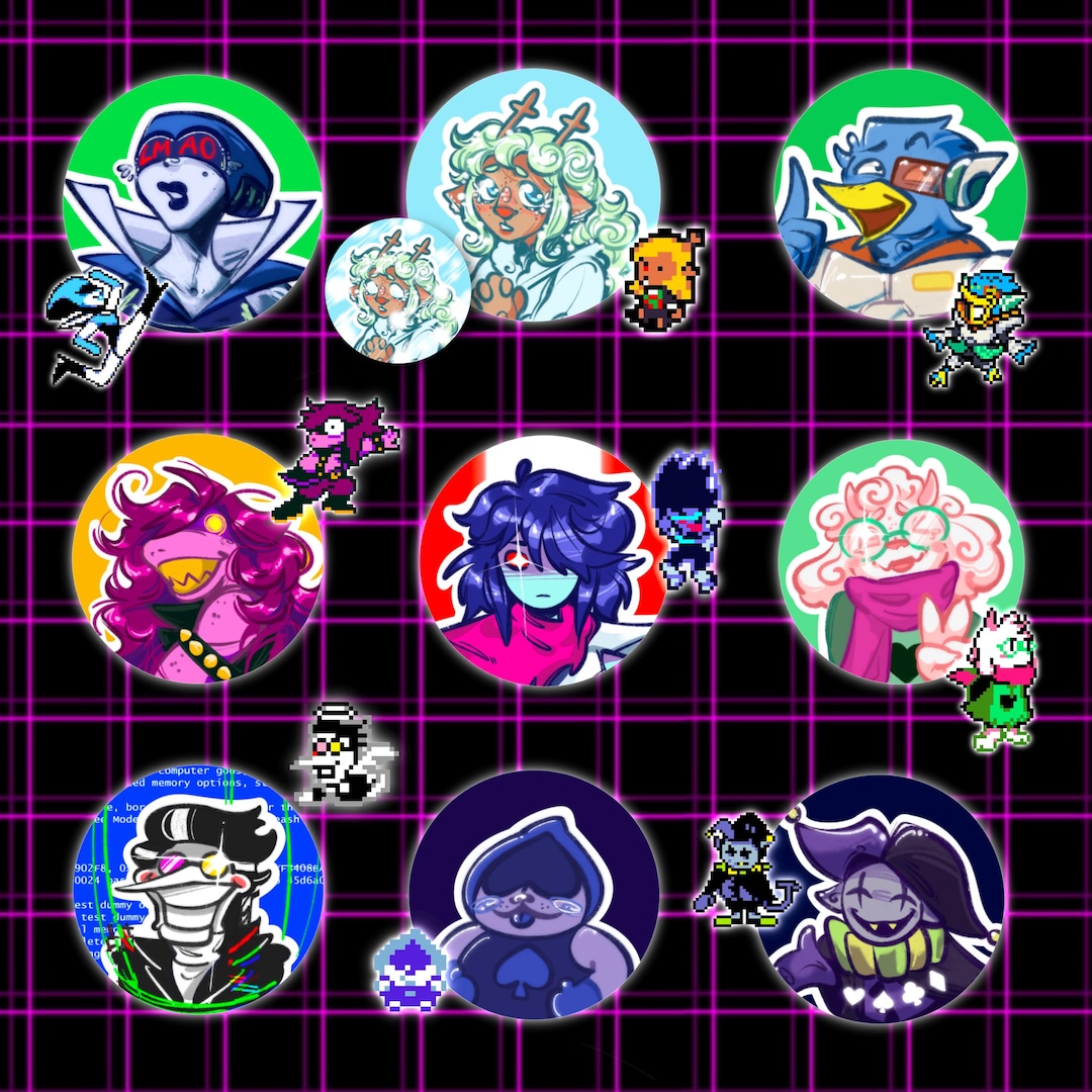 DELTARUNE PINBACK BUTTONS - (kris, Susie, Noelle, Ralsei, Spamton ...