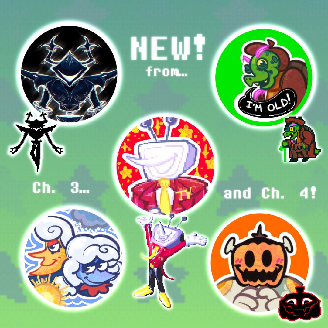 DELTARUNE CH. 3 & 4 BUTTONS - (tenna, Roaring Knight, Lanino/elnina ...