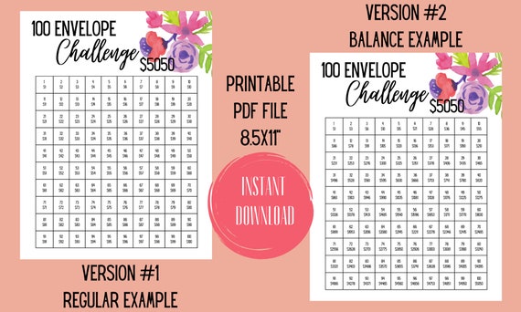 100 Day Envelope Challenge Printable Instant Download PDF | Etsy México